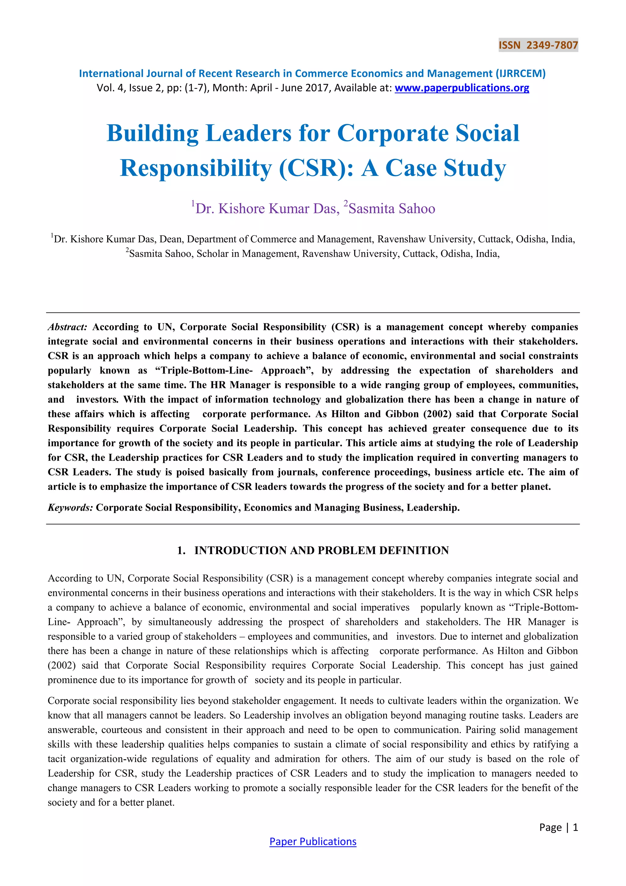 Building Leaders for Corporate Social Responsibility (CSR): A Case ...