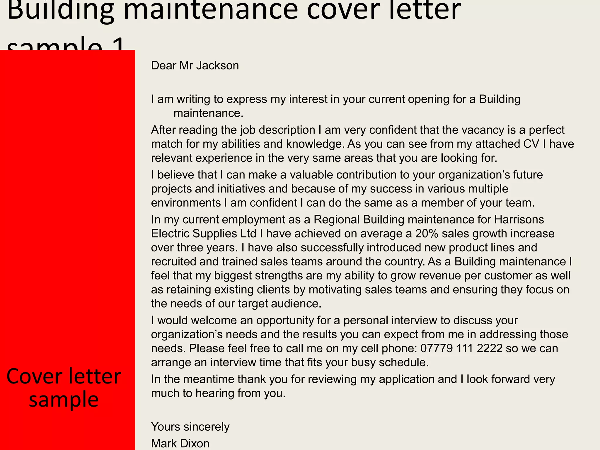 Building maintenance cover letter | PPTX