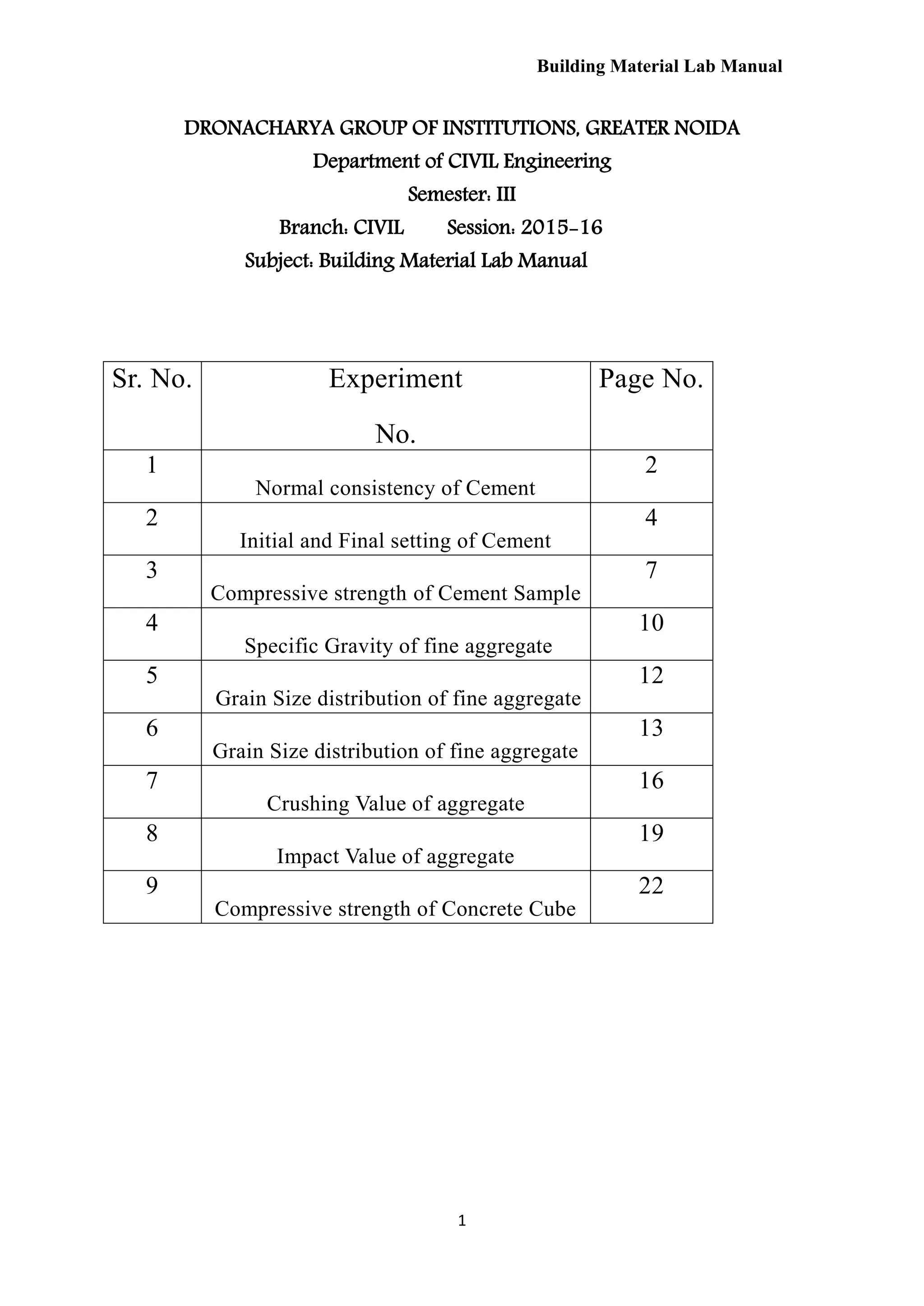 Building materials lab_manual lab 01 | PDF