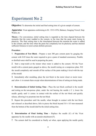 Building materials lab_manual lab 01 | PDF