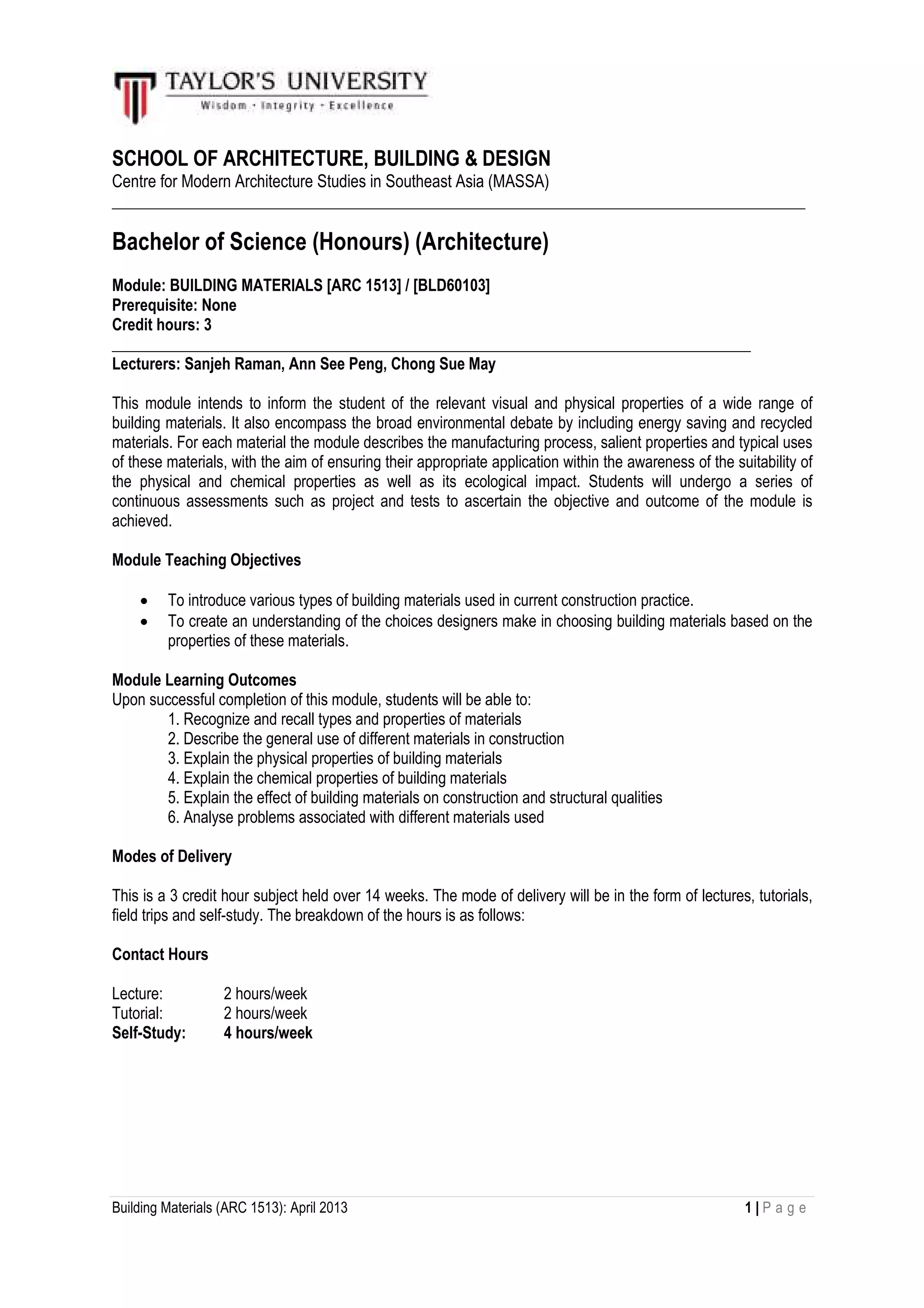 Building materials module outline | PDF