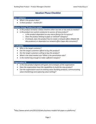 Building New Product - Product Managers Checklist | PDF | Business ...
