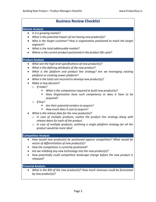 Building New Product - Product Managers Checklist | PDF