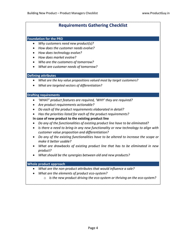 Building New Product - Product Managers Checklist | PDF | Business ...