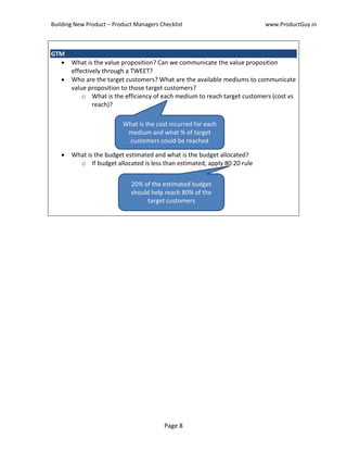 Building New Product - Product Managers Checklist | PDF | Business ...