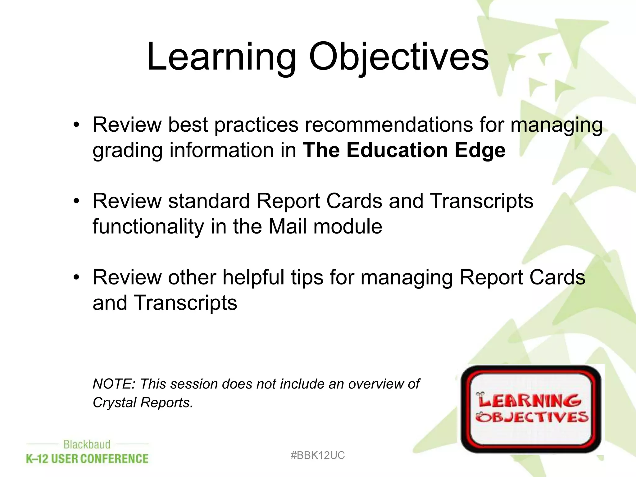 Building Report Cards and Transcripts in The Education Edge | PPT