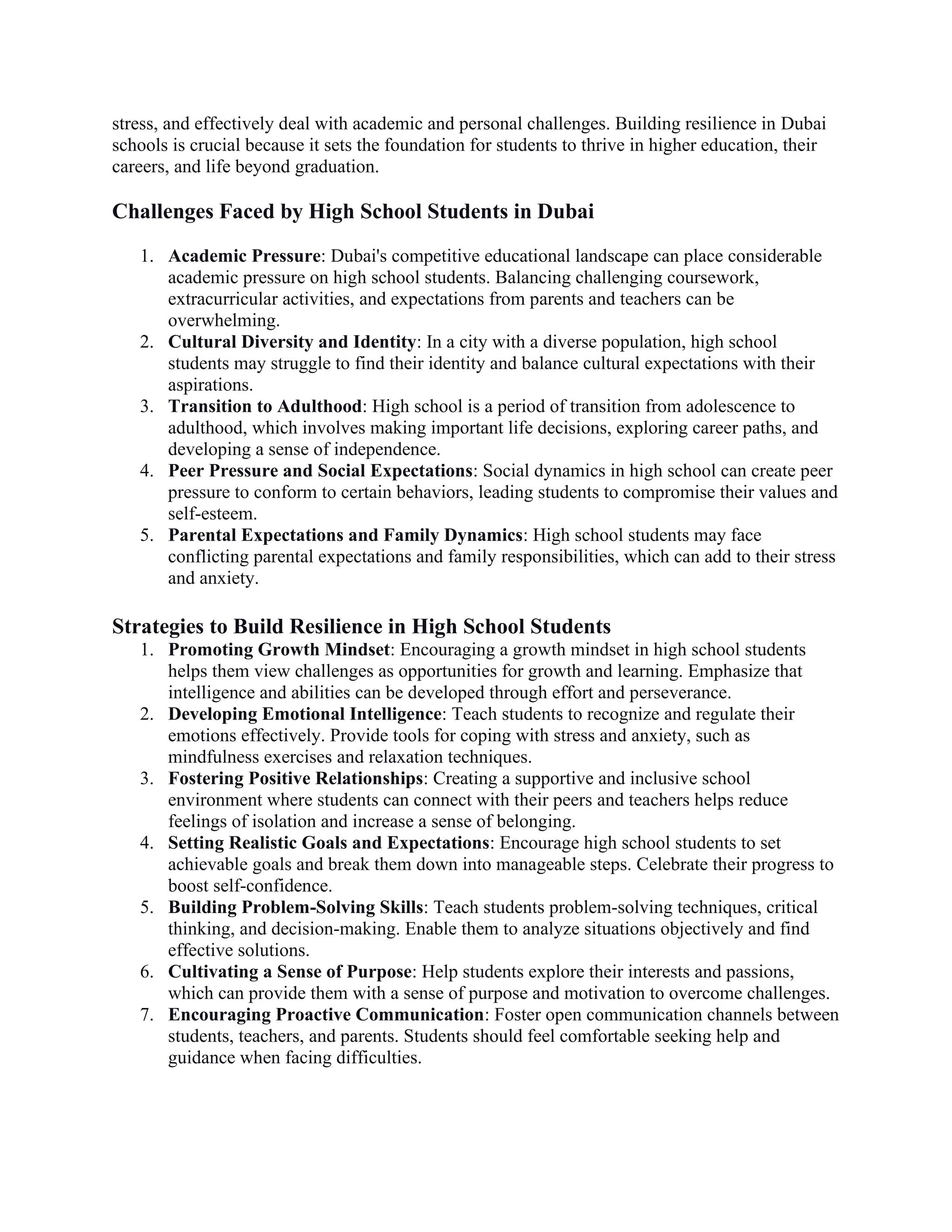 Building Resilience in High School Students in Dubai: Coping with ...