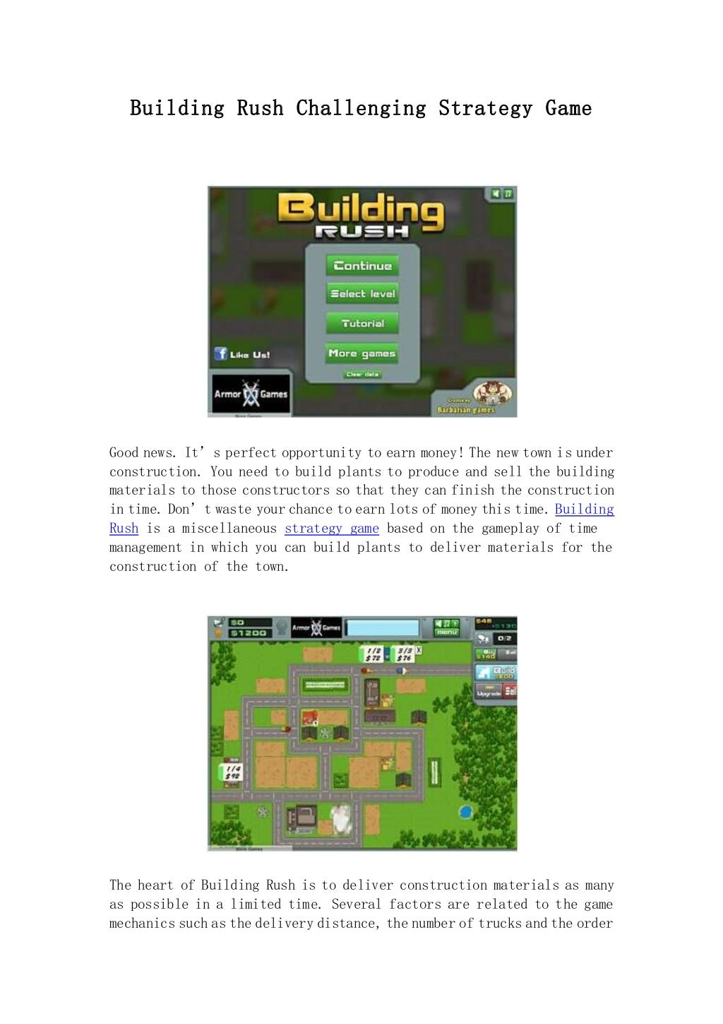 Building rush challenging strategy game