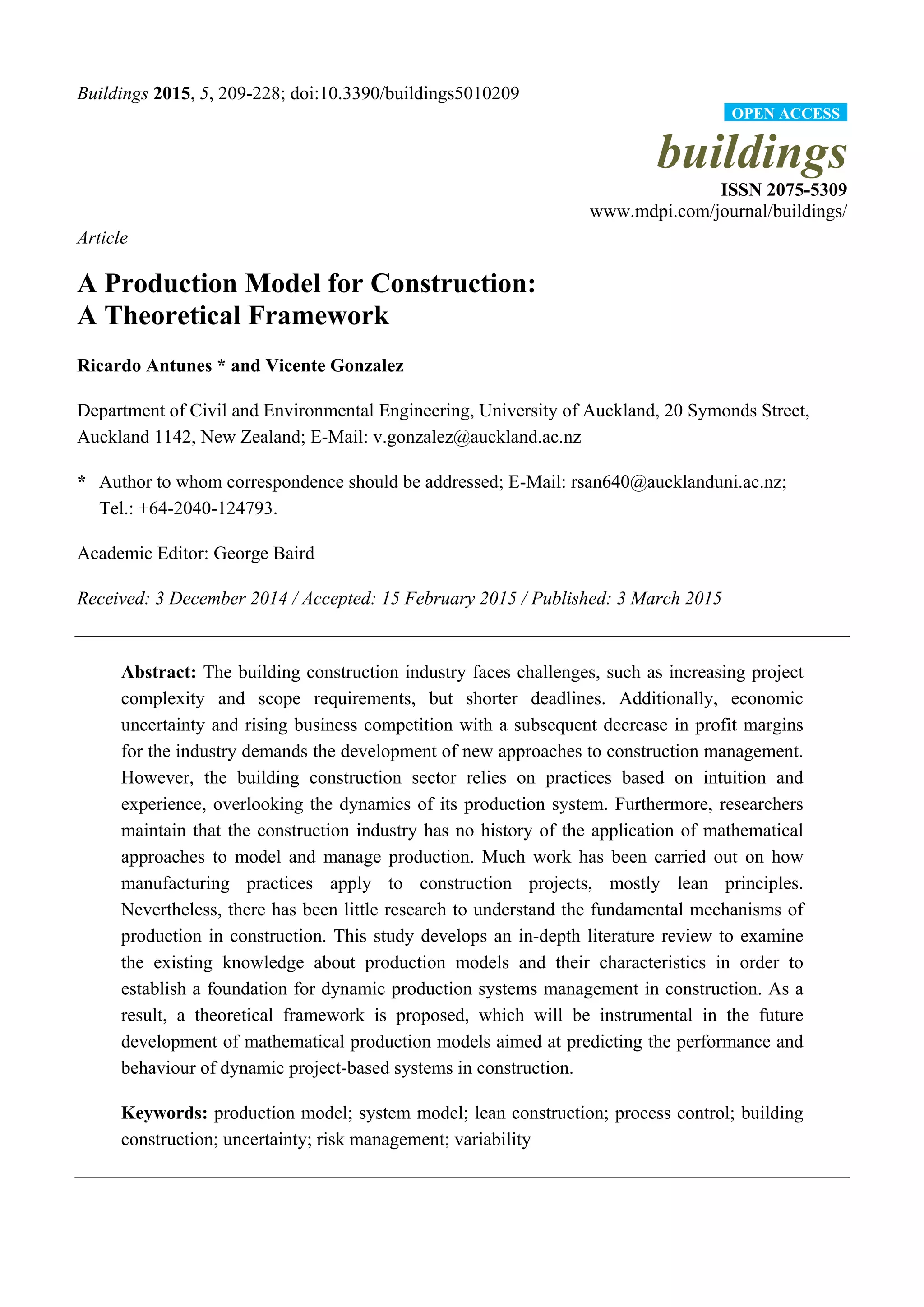 A Production Model for Construction: A Theoretical Framework | PDF