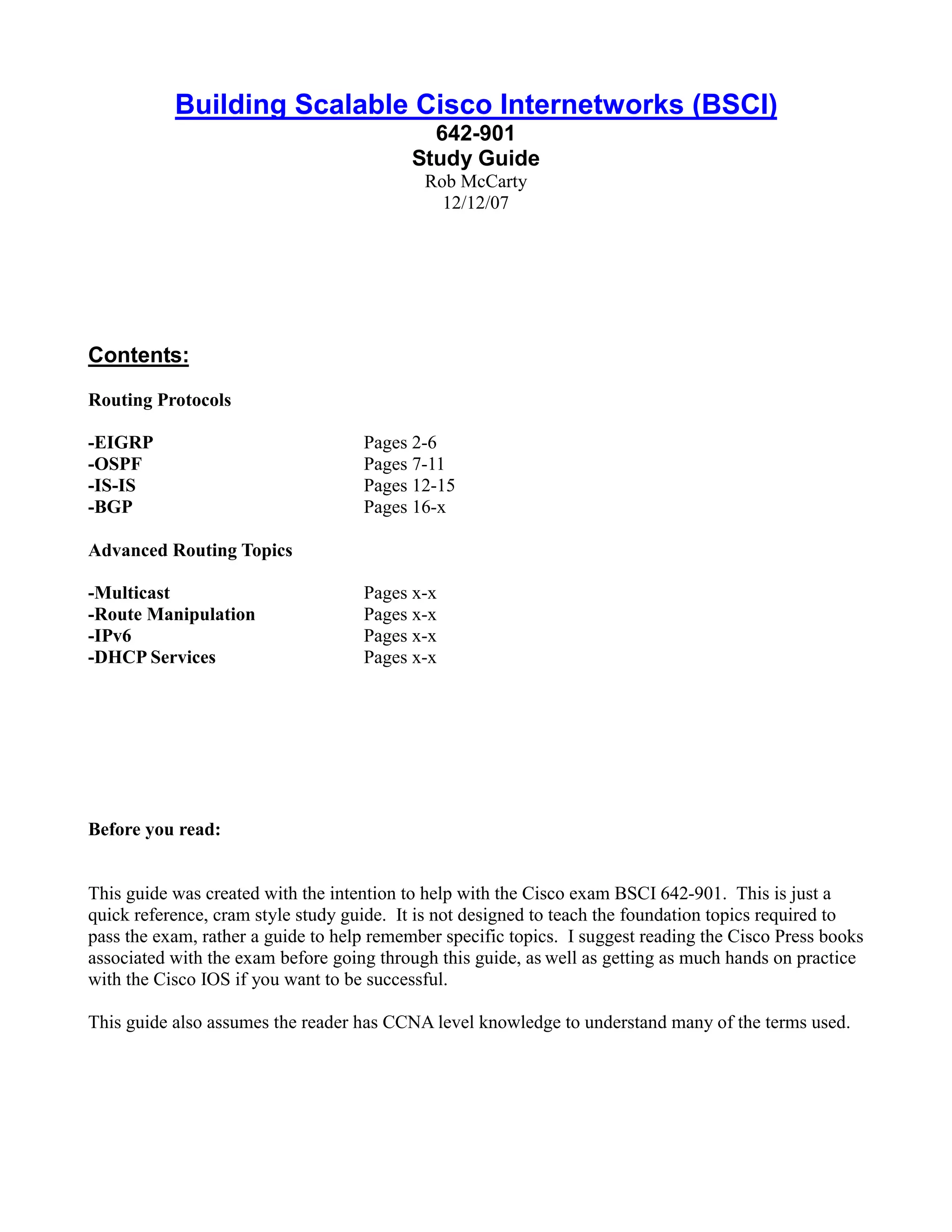 Building Scalable Cisco Internetworks (Bsci) | PDF