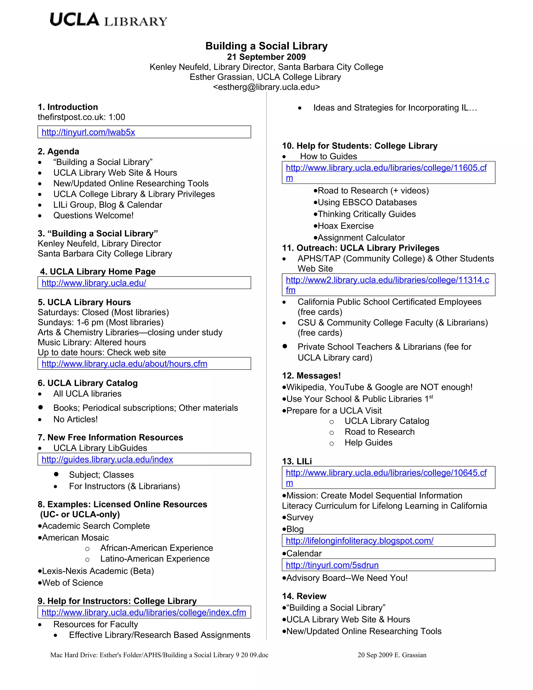 Building Social Library Outline 9 20 09 | PDF