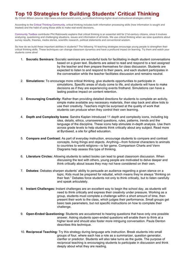Building students’ critical thinking 10 tips | PDF | Secondary ...
