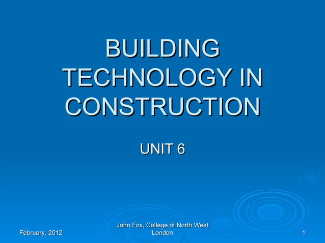 Building technology in construction intro | PPT