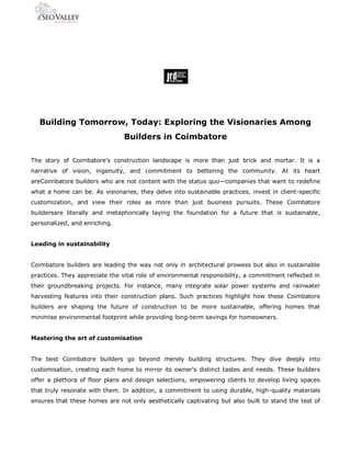 Building Tomorrow, Today Exploring the Visionaries Among Builders in ...