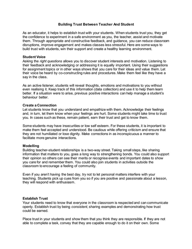 Building trust between teacher and student | PDF