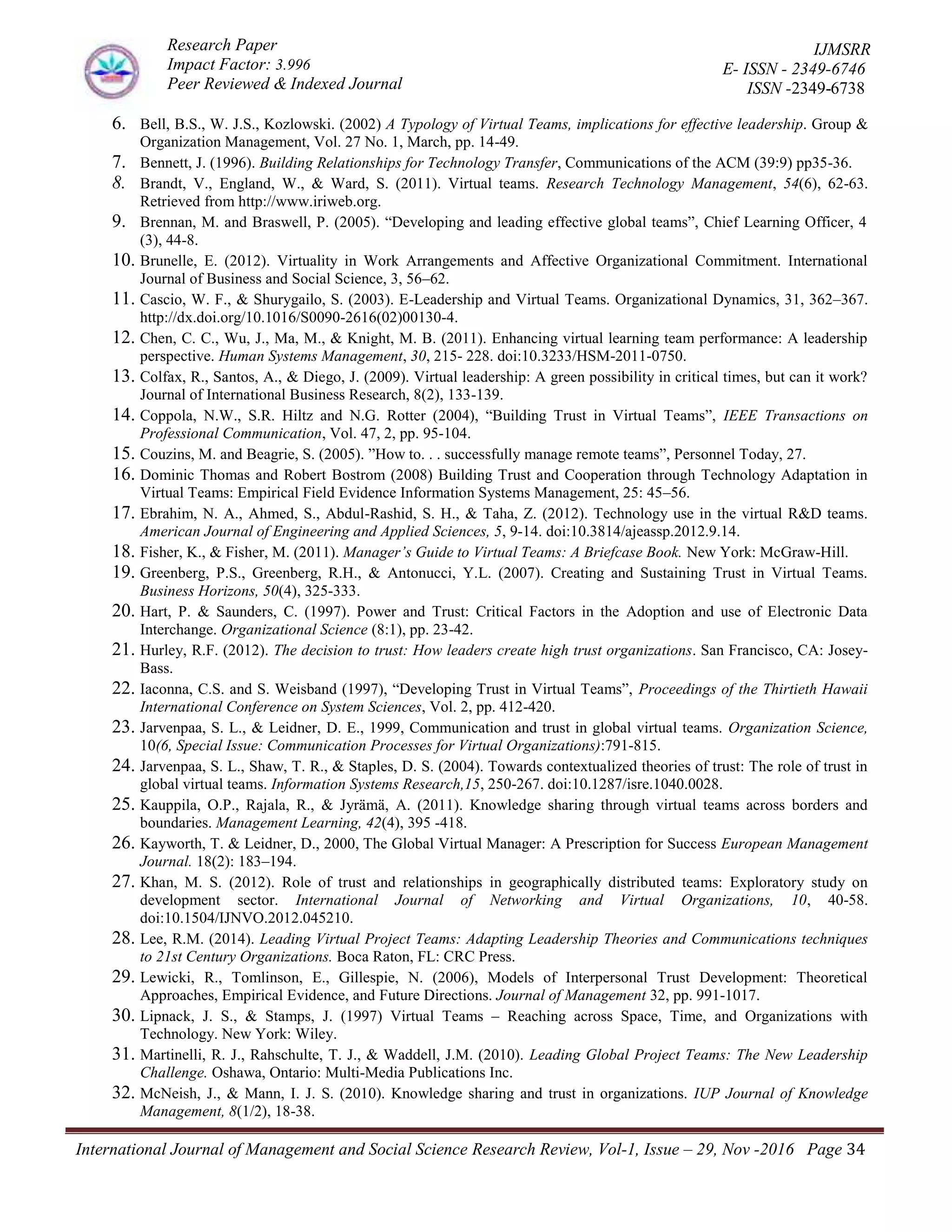 BUILDING TRUST IN A VIRTUAL TEAM: A CONCEPTUAL FRAMEWORK | PDF