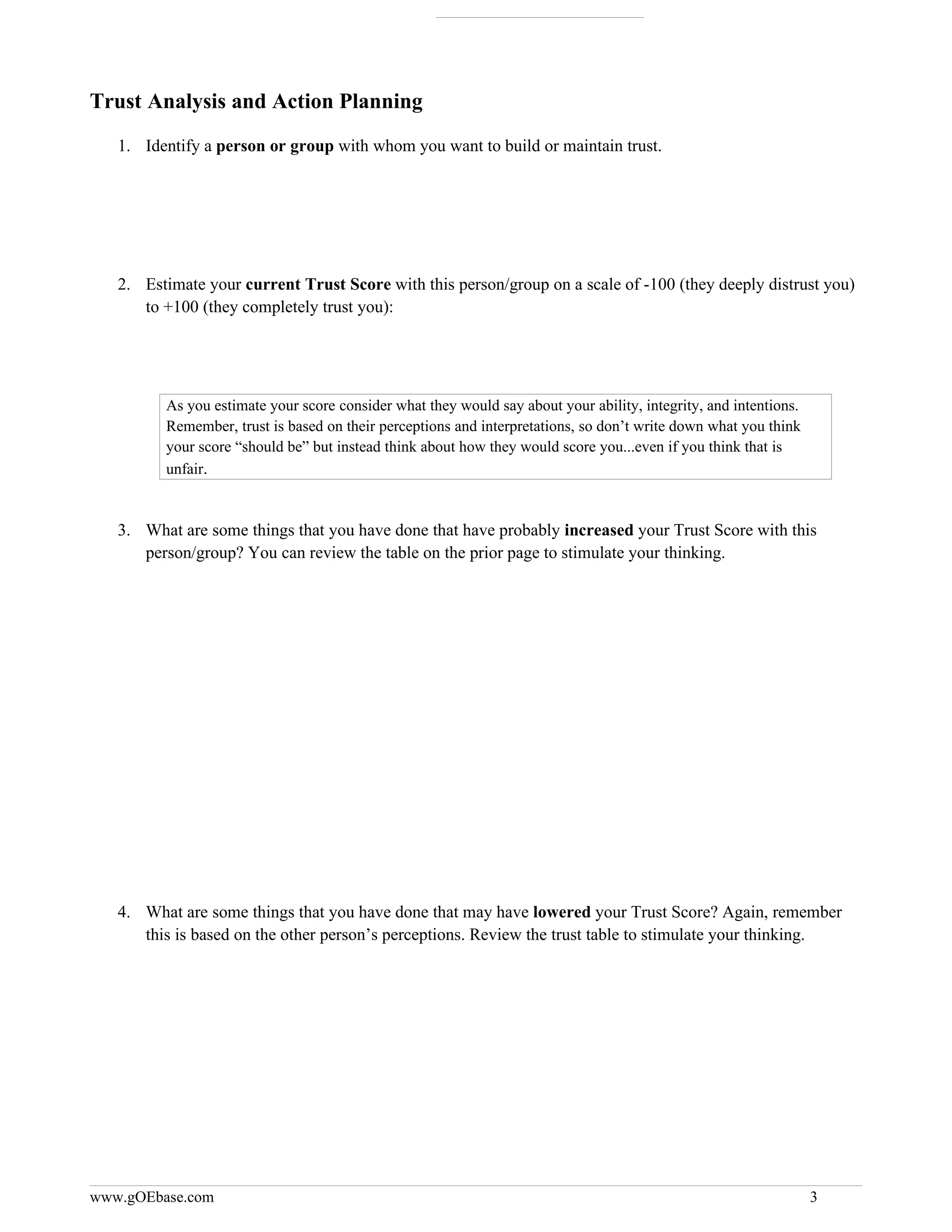 Building trust worksheet | RTF | Family and Relationships