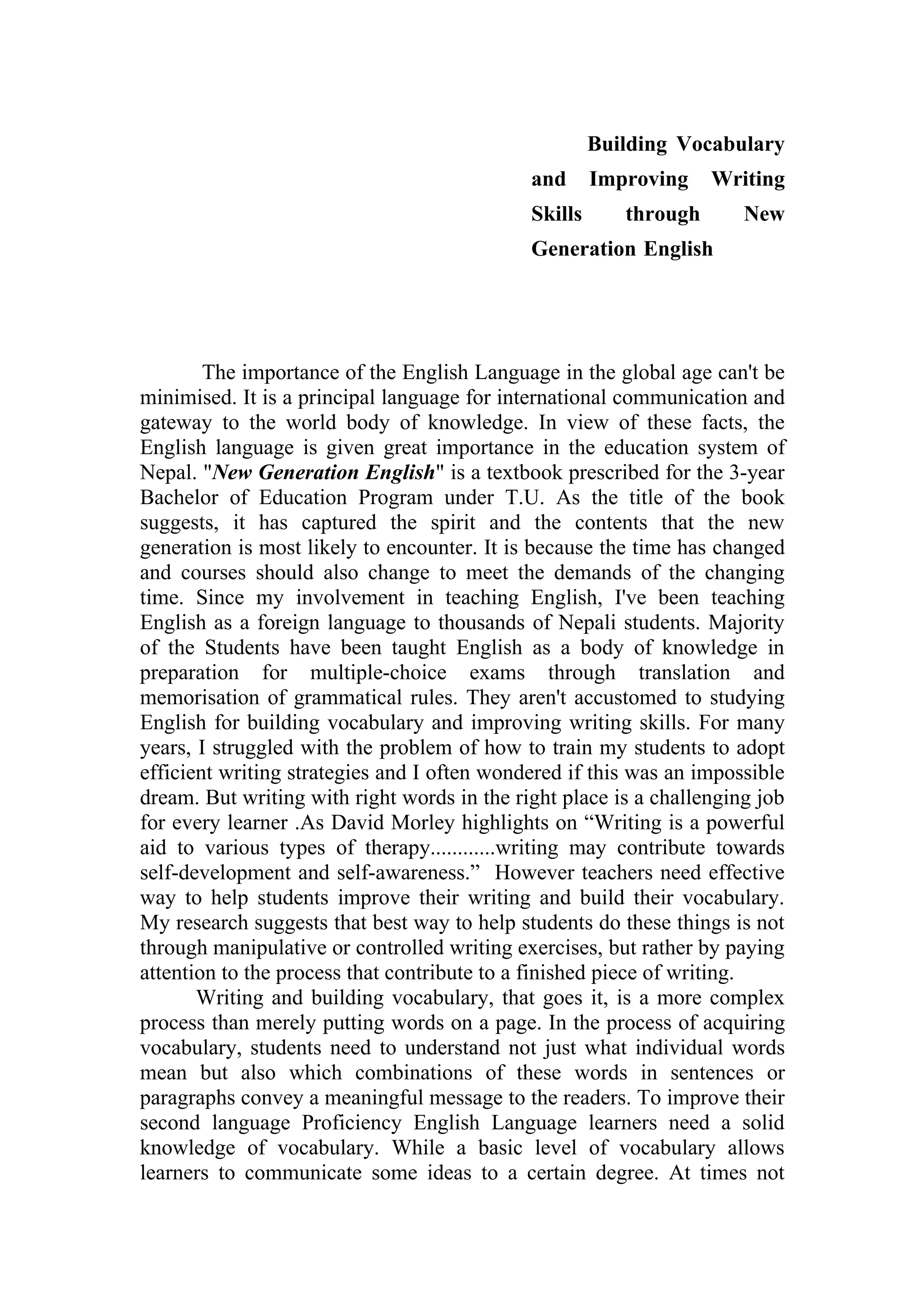 Building vocabulary and improving writing skills through new generation ...