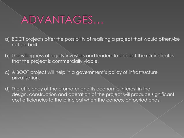 Build,Operate,Own,Transfer (BOOT) | PPTX | Civil Engineering Industry ...