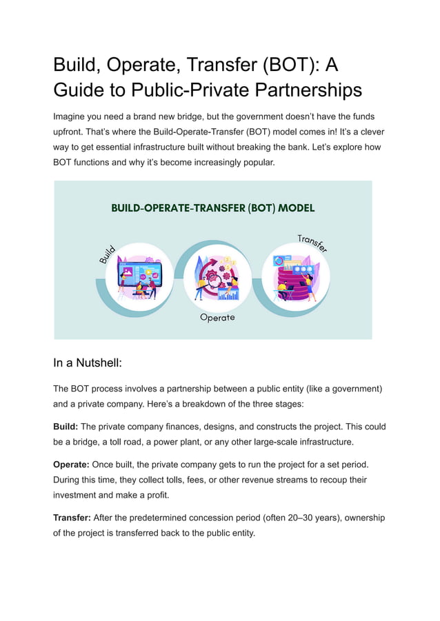 Build, Operate, Transfer (BOT)_ A Guide to Public-Private Partnerships ...