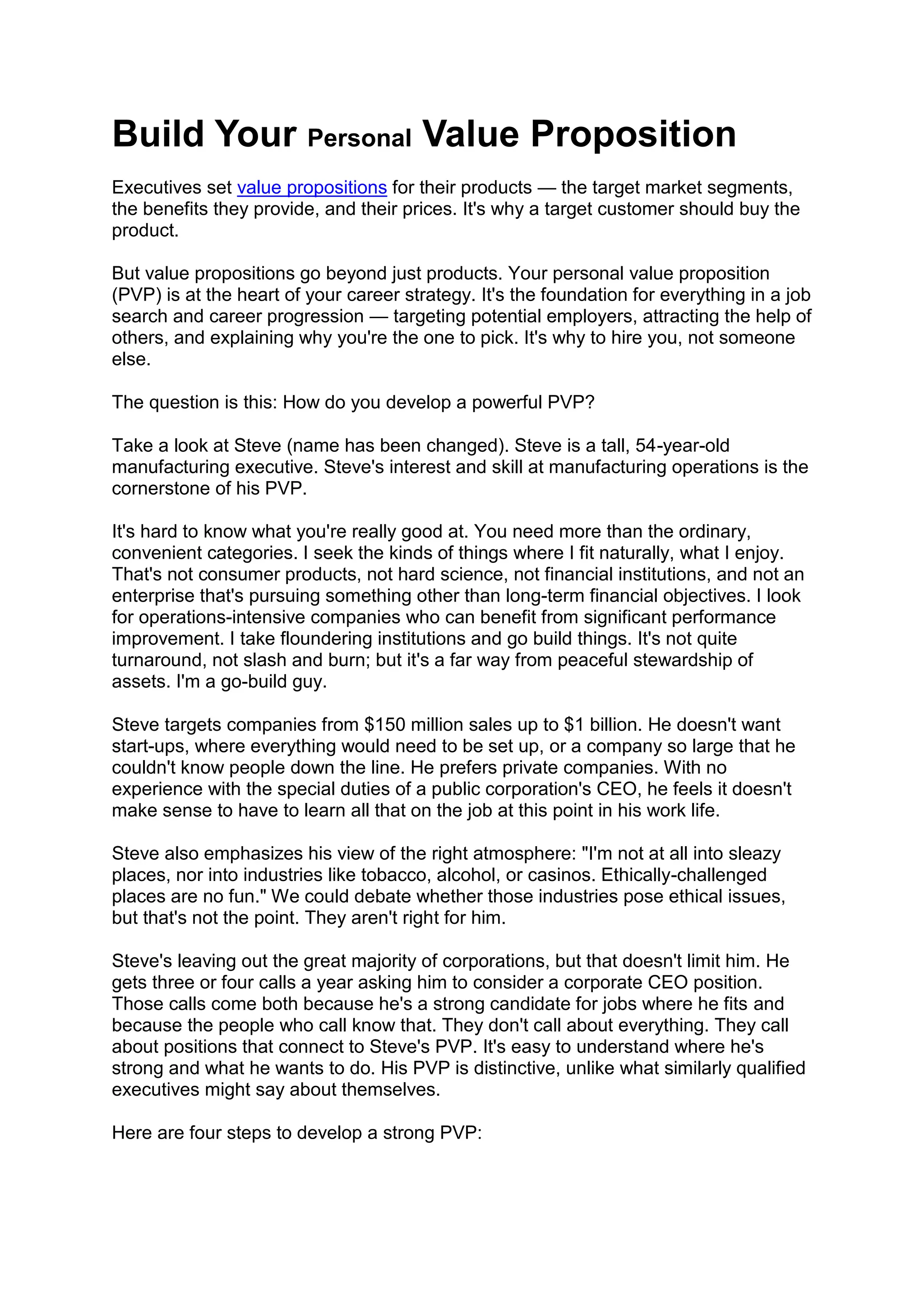 Build your personal value proposition | DOCX