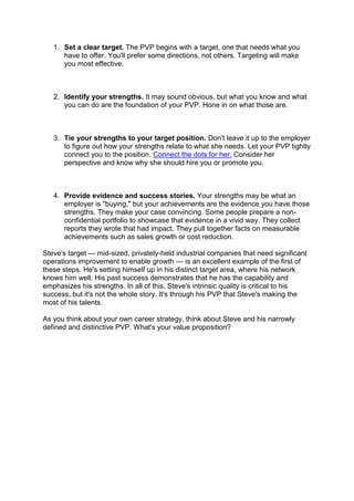 Build your personal value proposition | DOCX | Career Advice | Careers