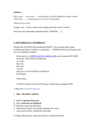 Buka account fxclearing,deposit,penarikan dana | PDF
