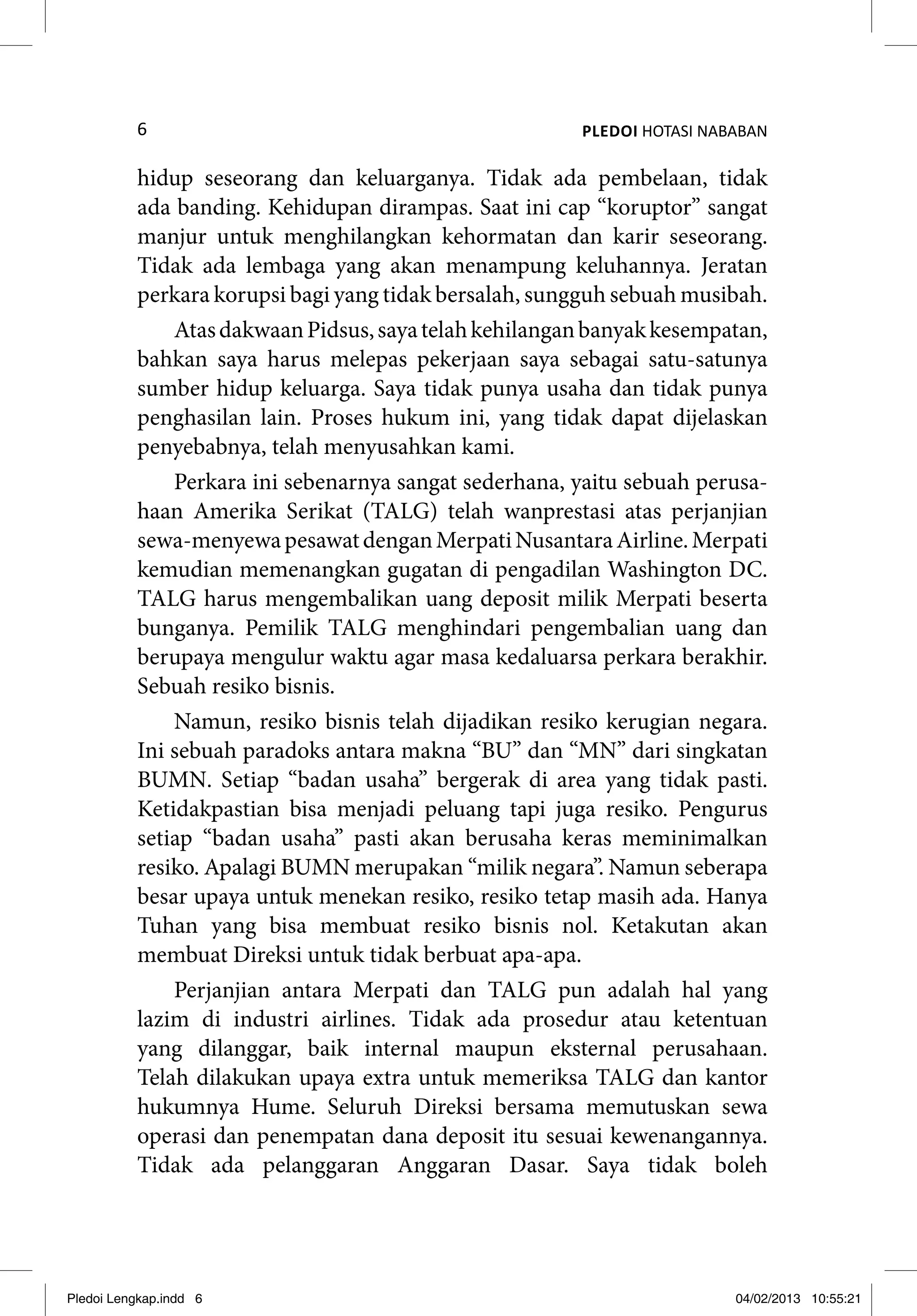 Buku pledoi kami korban kejahatan orang lain oleh hotasi nababan | PDF