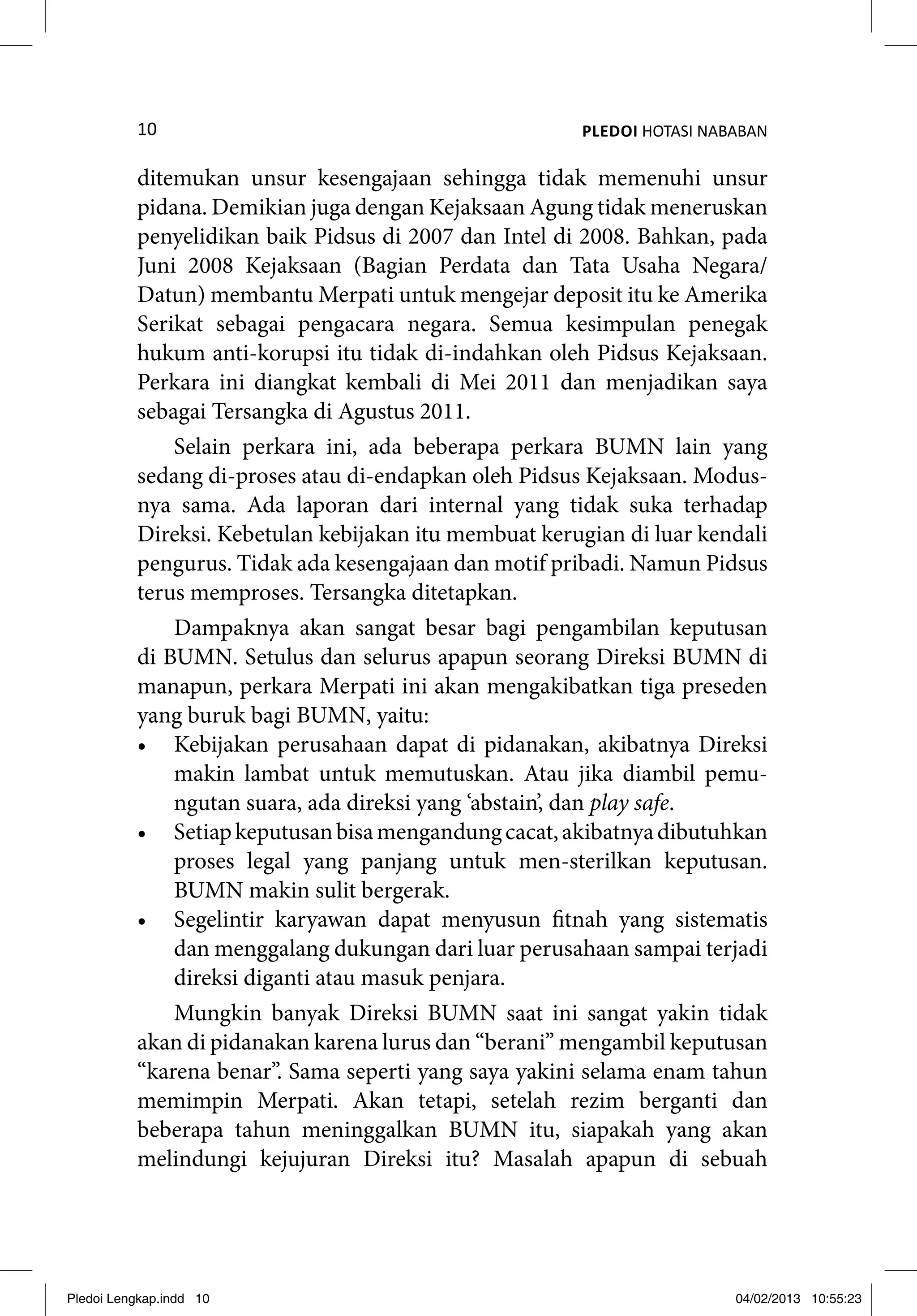 Buku pledoi kami korban kejahatan orang lain oleh hotasi nababan | PDF