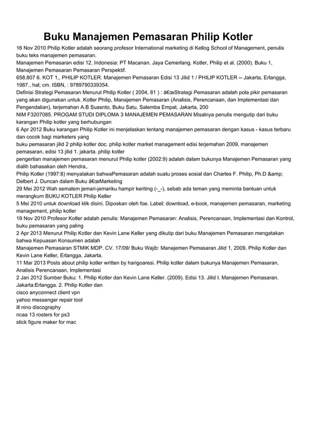 Buku manajemen-pemasaran-philip-kotler | PDF
