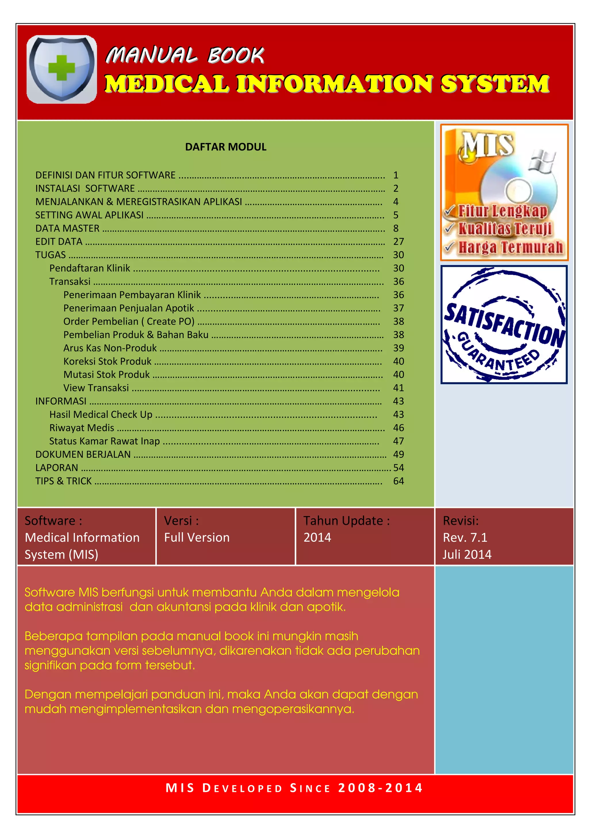Manual Book Software Klinik & Apotek: Medical Information System (MIS) | PDF