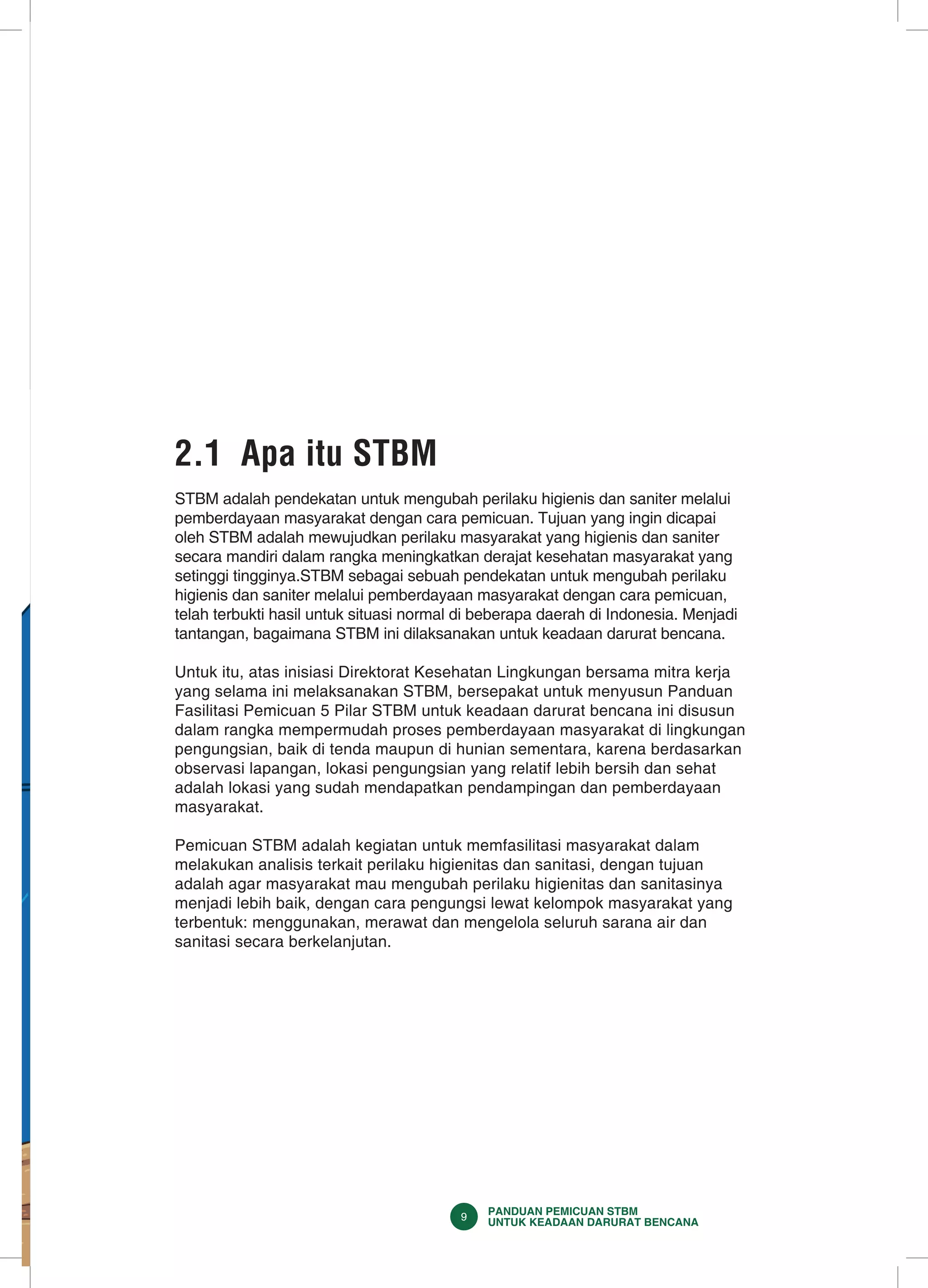 Penduan Pemicuan Sanitasi Total Berbasis Masyarakat (STBM) Untuk Keadaan Darurat Bencana | PDF