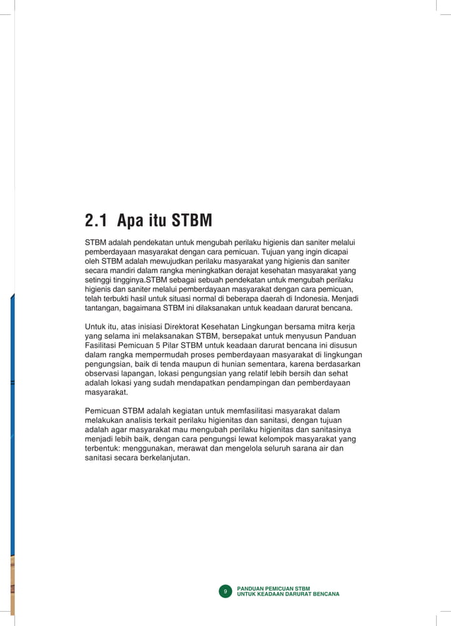 Penduan Pemicuan Sanitasi Total Berbasis Masyarakat (STBM) Untuk Keadaan Darurat Bencana | PDF