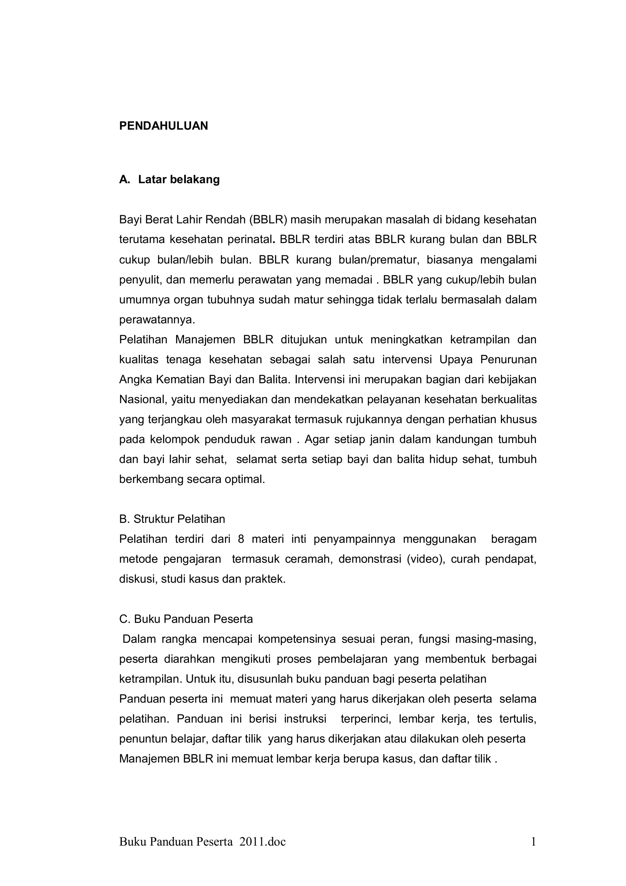 Panduan manajemen bblr untuk bidan desa | PDF