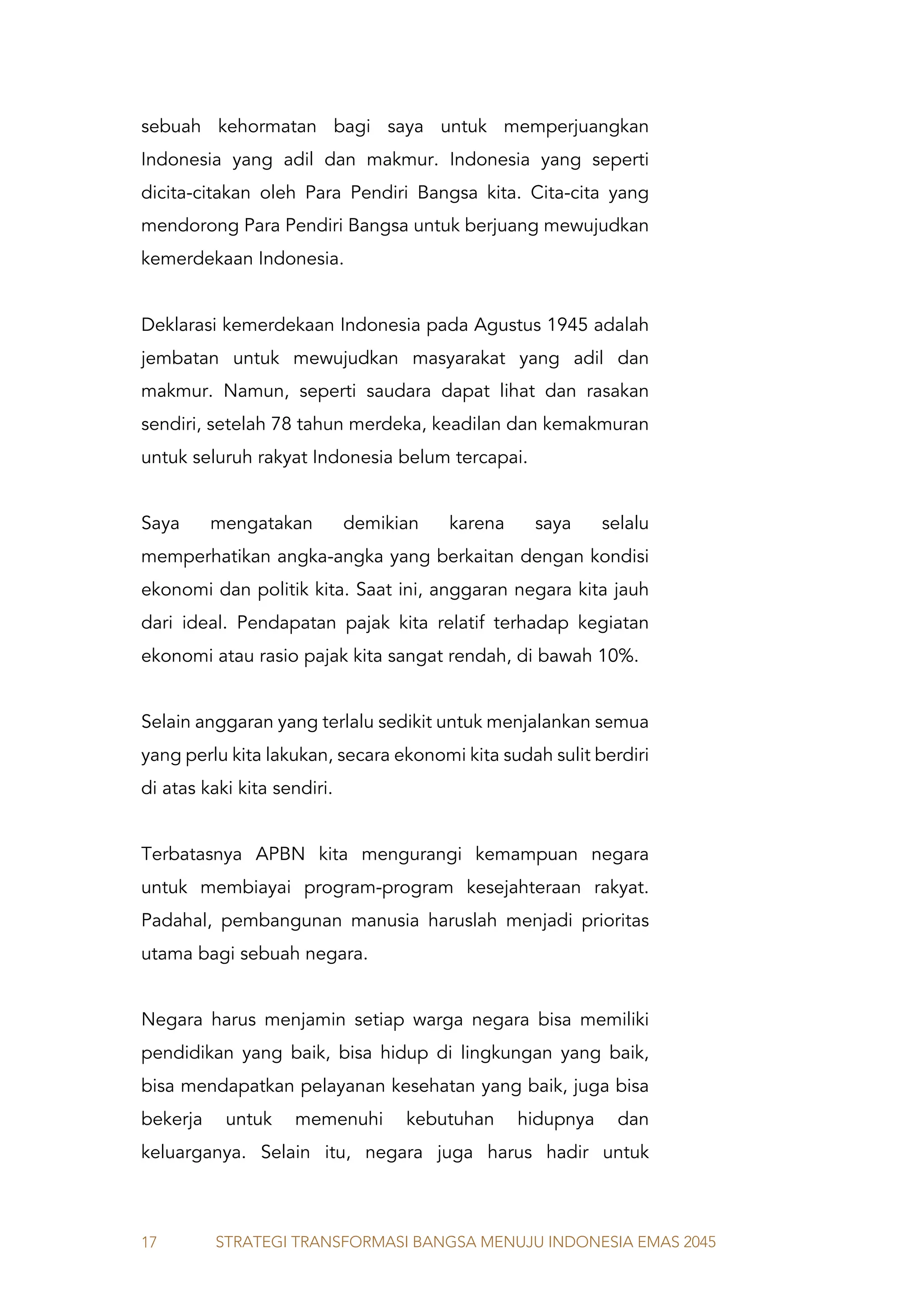 Strategi Transformasi Bangsa: Menuju Indonesia Emas 2045 | PDF