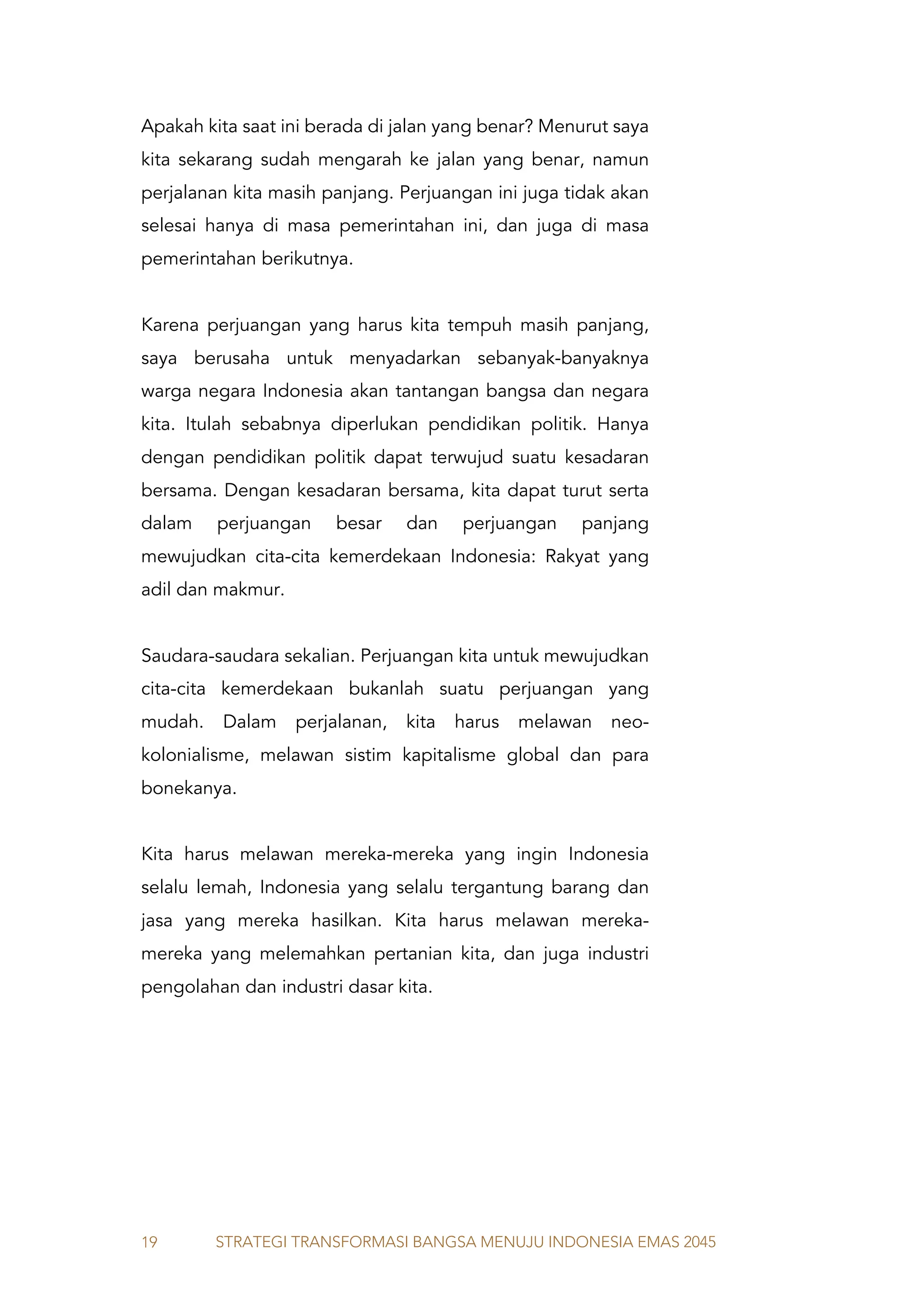 Strategi Transformasi Bangsa: Menuju Indonesia Emas 2045 | PDF