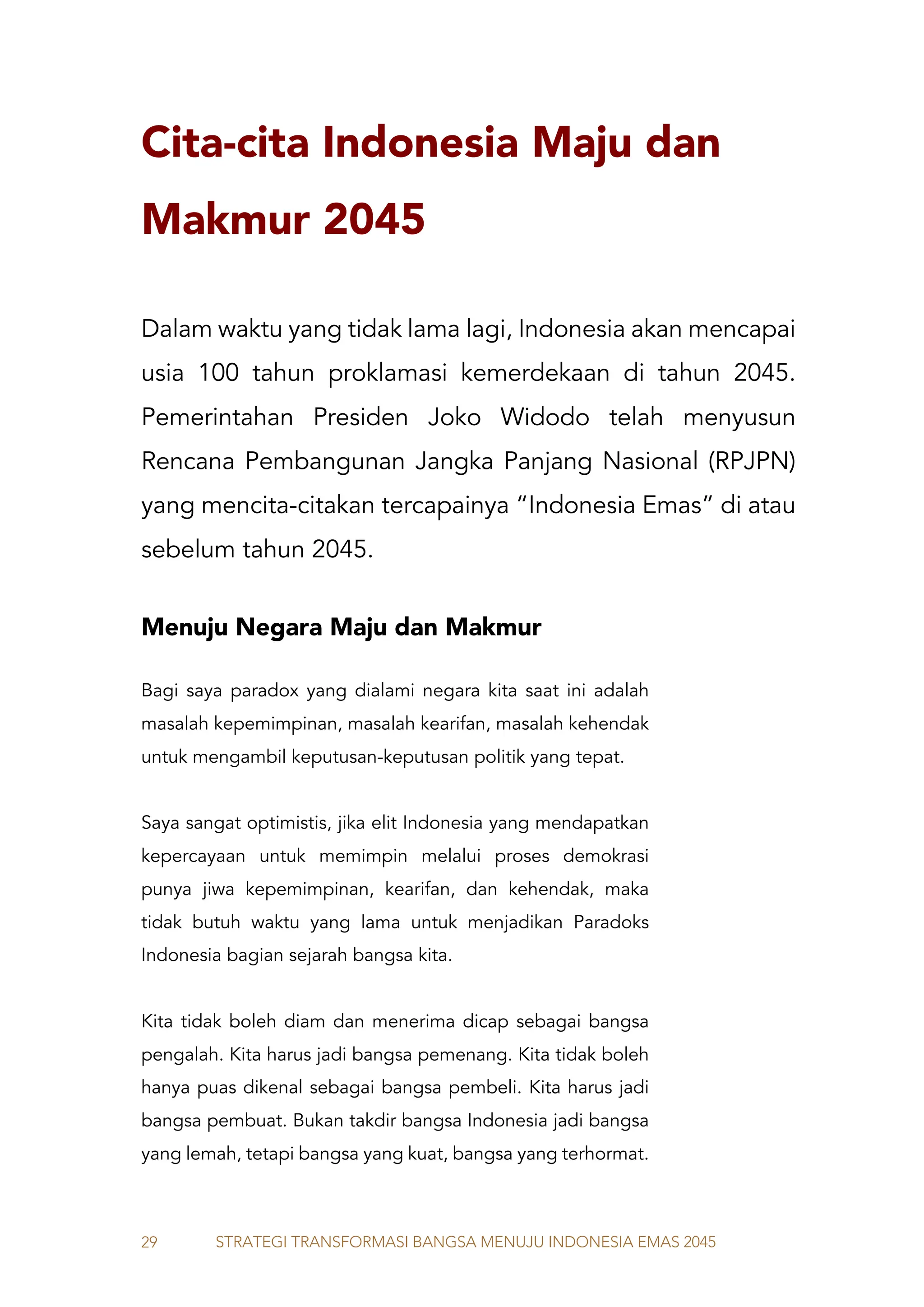 Strategi Transformasi Bangsa: Menuju Indonesia Emas 2045 | PDF
