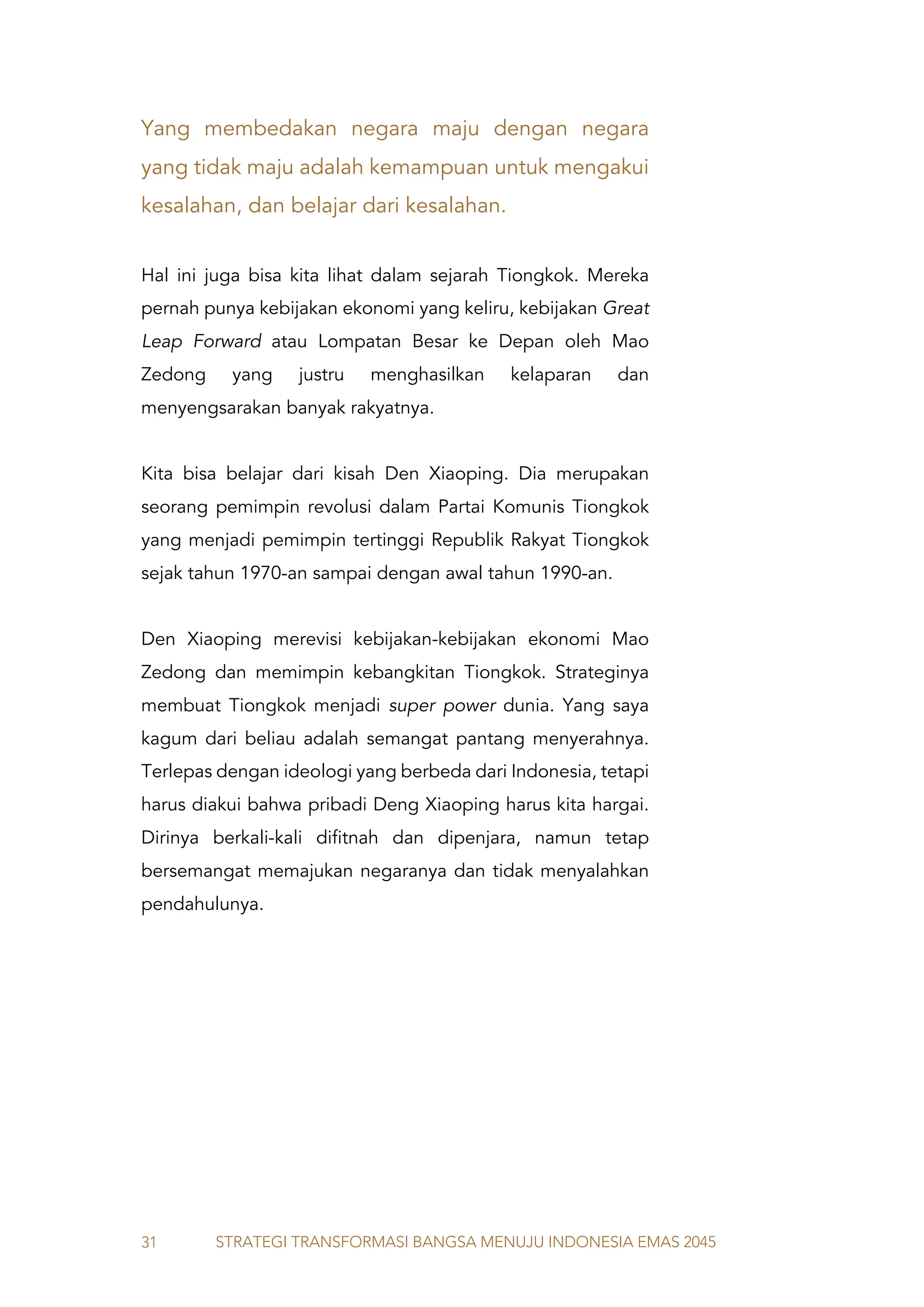 Strategi Transformasi Bangsa: Menuju Indonesia Emas 2045 | PDF