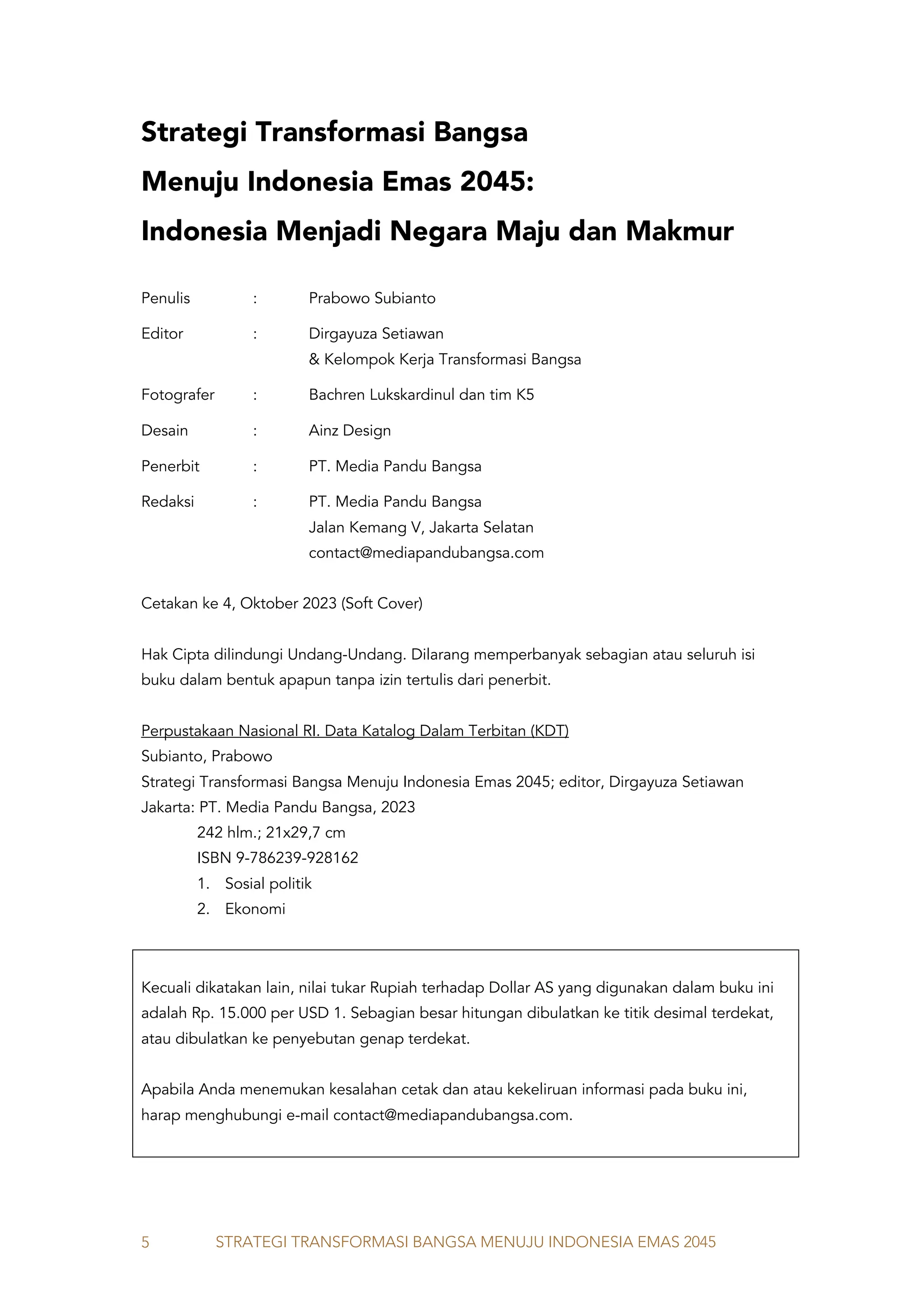 Strategi Transformasi Bangsa: Menuju Indonesia Emas 2045 | PDF