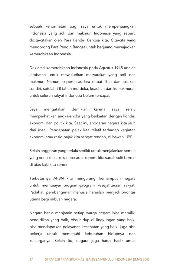 Strategi Transformasi Bangsa: Menuju Indonesia Emas 2045 | PDF