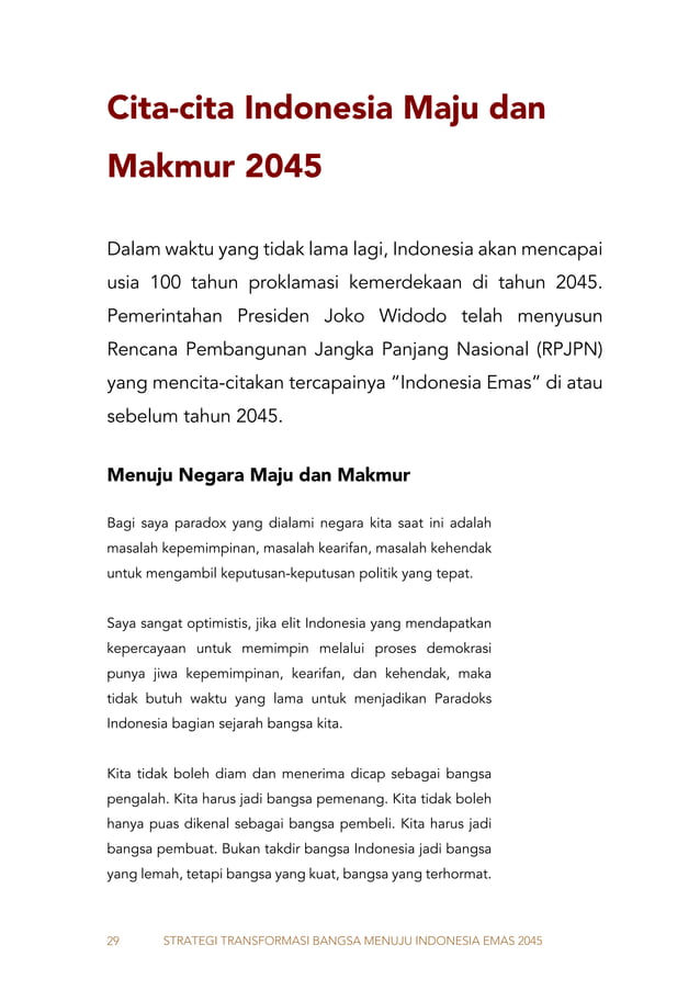 Strategi Transformasi Bangsa: Menuju Indonesia Emas 2045 | PDF
