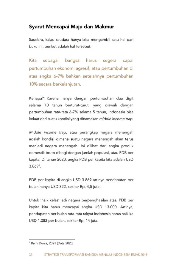 Strategi Transformasi Bangsa: Menuju Indonesia Emas 2045 | PDF