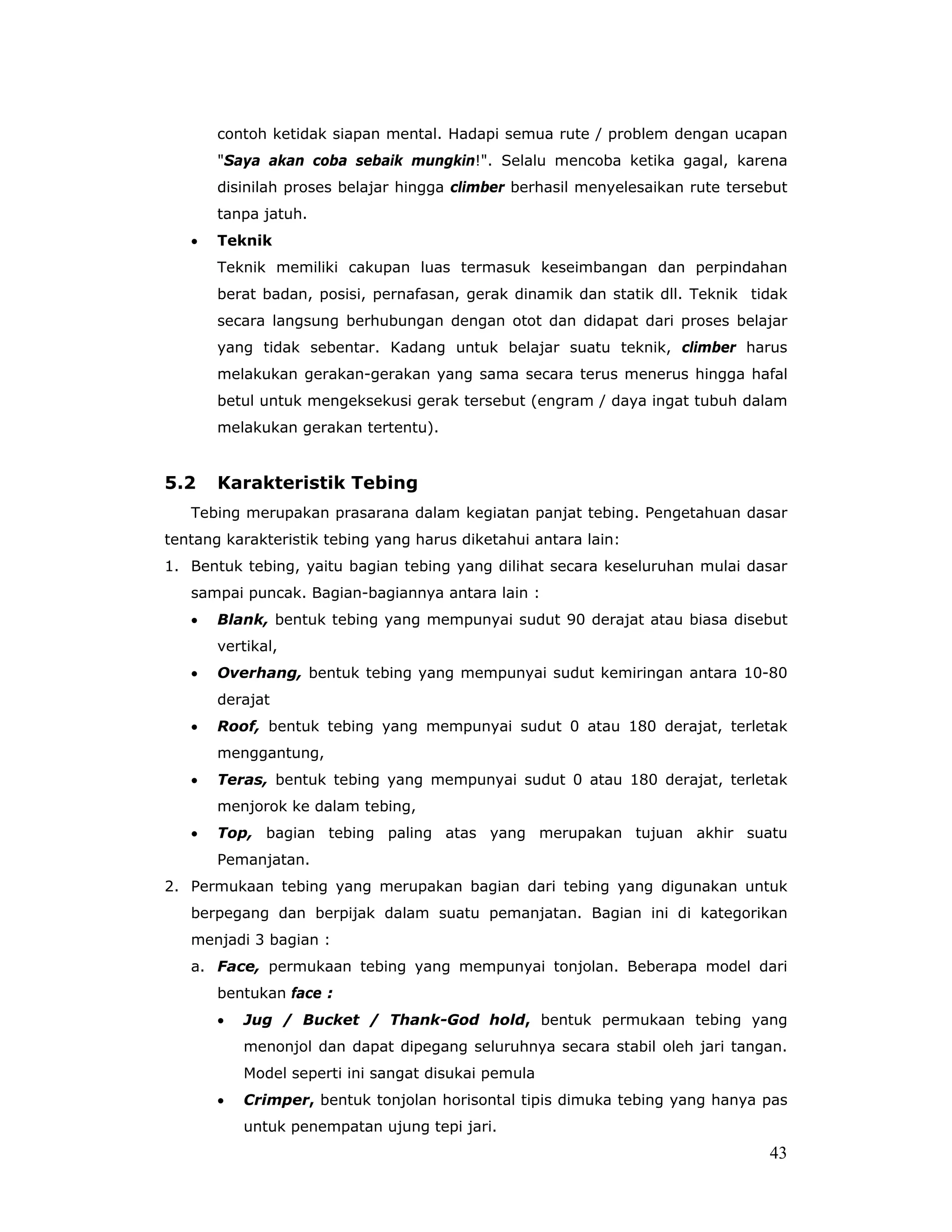 DIKTAT PANJAT TEBING (ROCK CLIMBING) ASTACALA - Bagian 5 Pengenalan Tebing dan Teknik Dasar | PDF