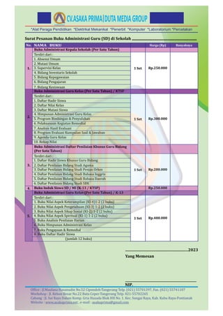 BUKU ADMINISTRASI GURU KELAS SD 2024 /2025 | PDF