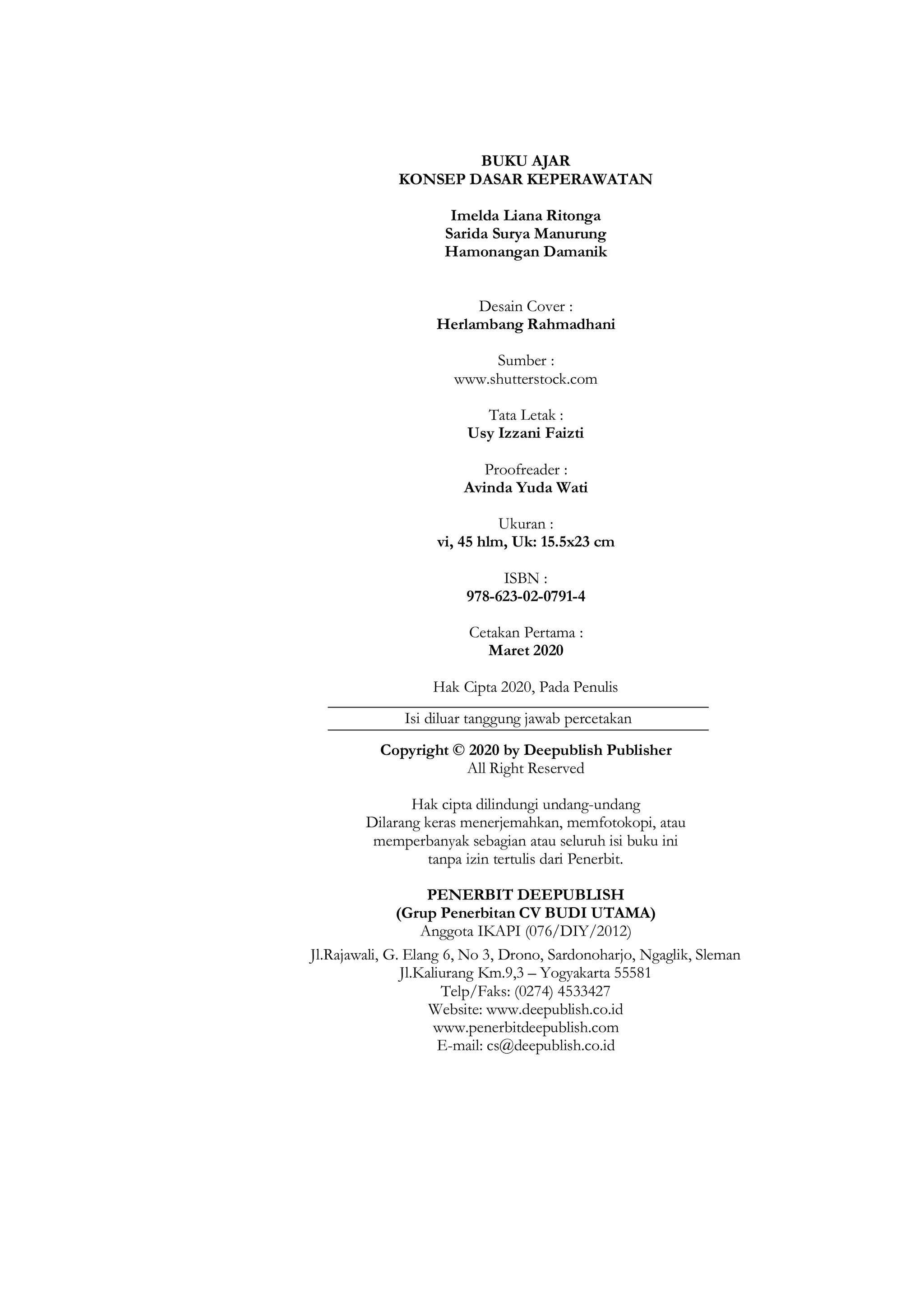 BUKU AJAR KONSEP DASAR KEPERAWATAN 2020. | PDF
