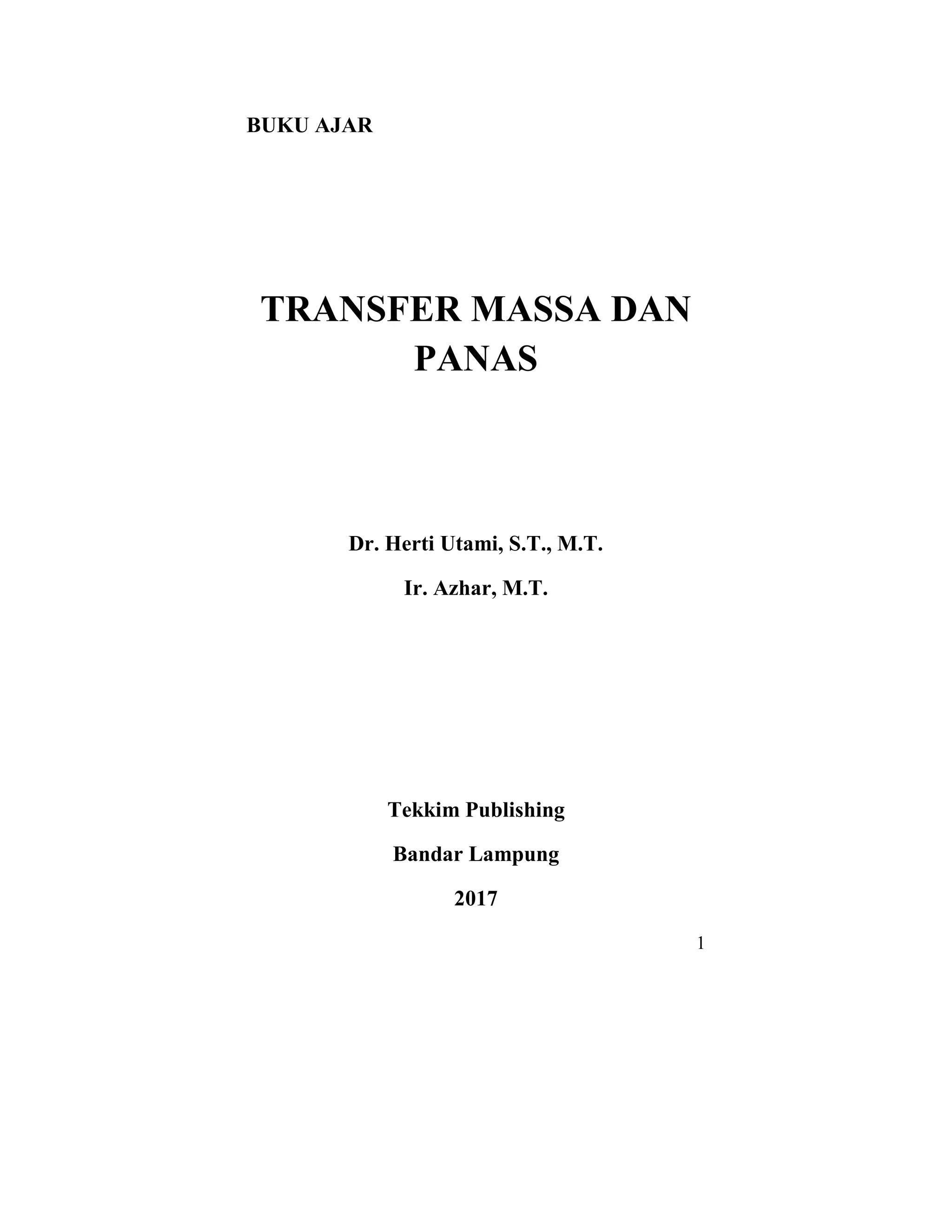 Transfer Massa dan Panas Teknik Kimia Industri | PDF