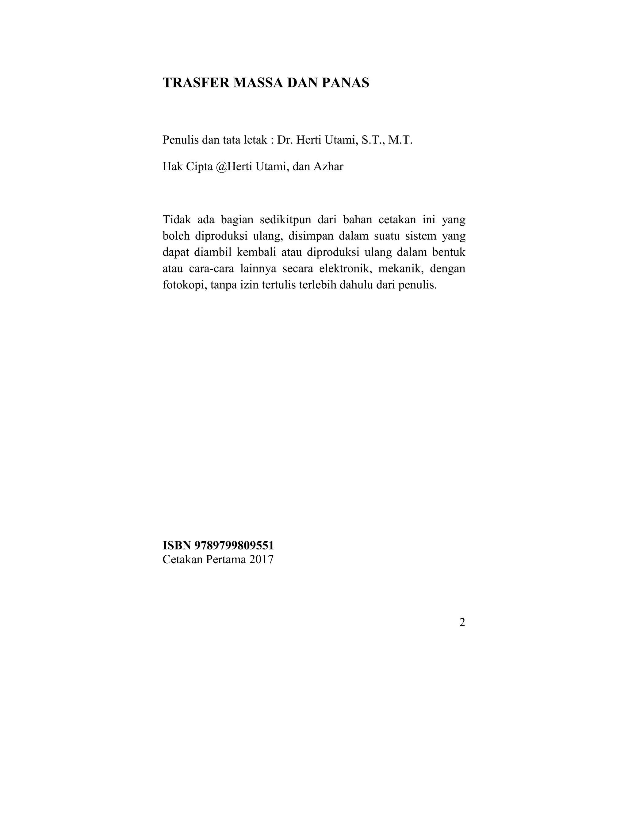 Transfer Massa dan Panas Teknik Kimia Industri | PDF