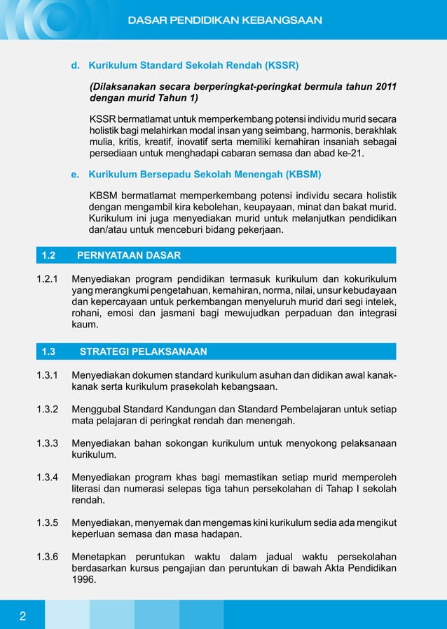 Dasar Pendidikan Kebangsaan | PDF