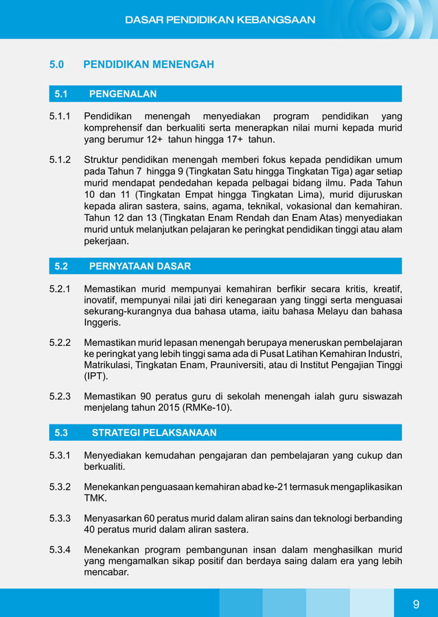 Dasar Pendidikan Kebangsaan | PDF