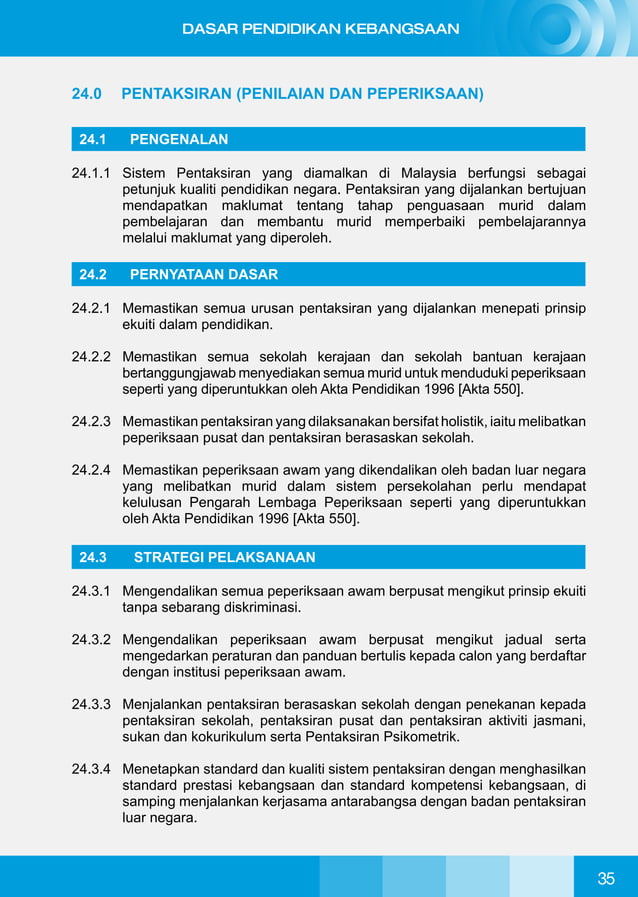 Dasar Pendidikan Kebangsaan | PDF